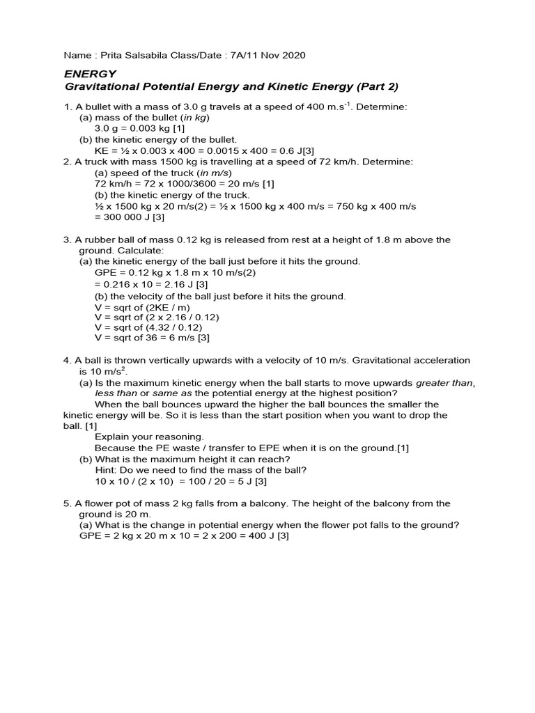 Calculating GPE and KE | PDF