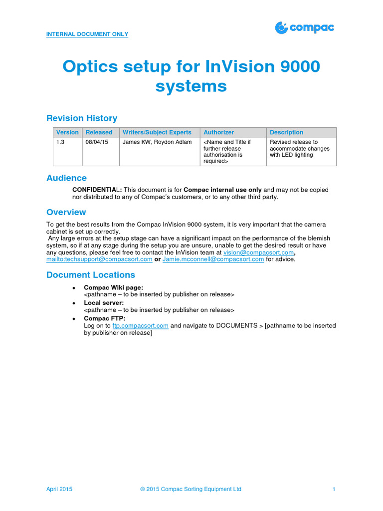 Optics Setup For InVision 9000 Systems | PDF | Camera | Mirror