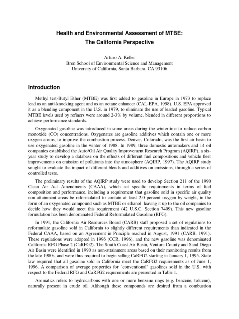 Health and Environmental Assessment of MTBE | PDF | Gasoline | Exhaust Gas