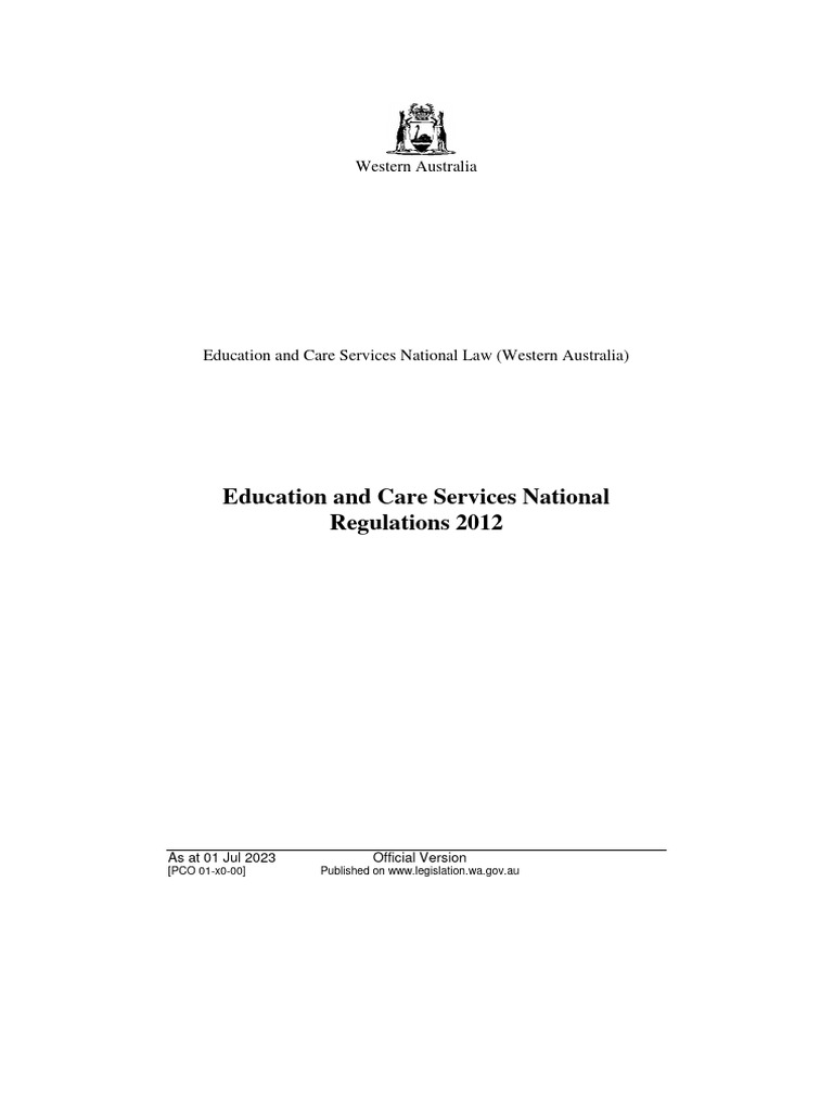 Education and Care Services National Regulations 2012 | PDF | Child ...