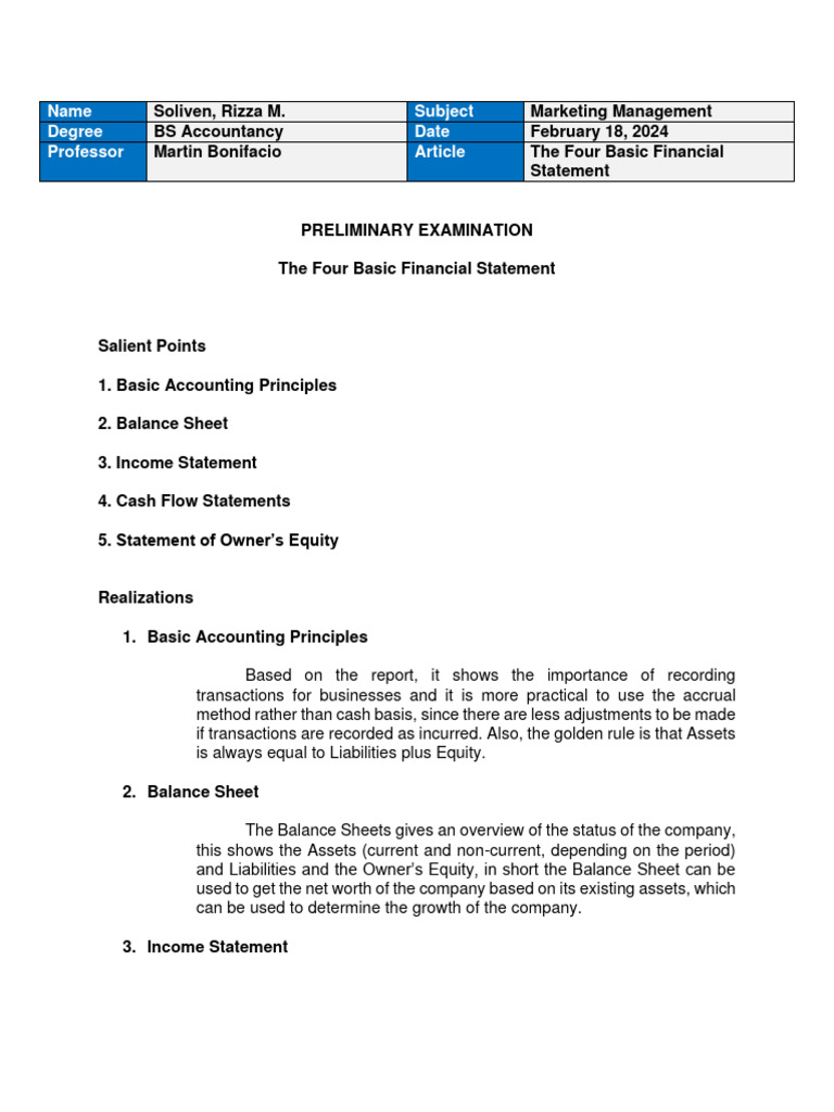 Understanding Four Basic Financial Statements | PDF | Equity (Finance ...