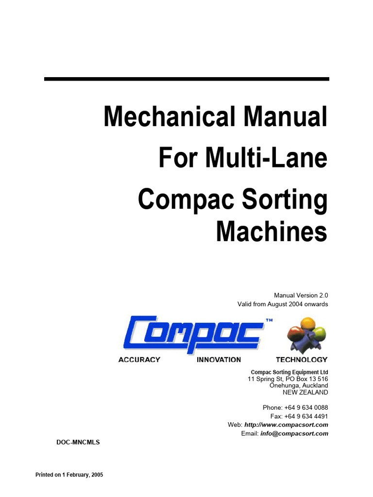 2004 Compac MLS Mechanical Manual | PDF | Bearing (Mechanical) | Washing Machine