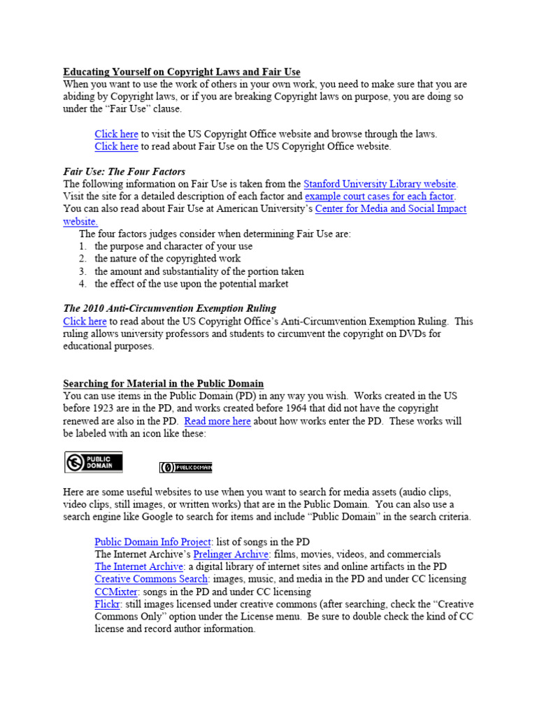 Copyright Fair Use Public Domain and Creative Commons 1 | PDF | Fair ...