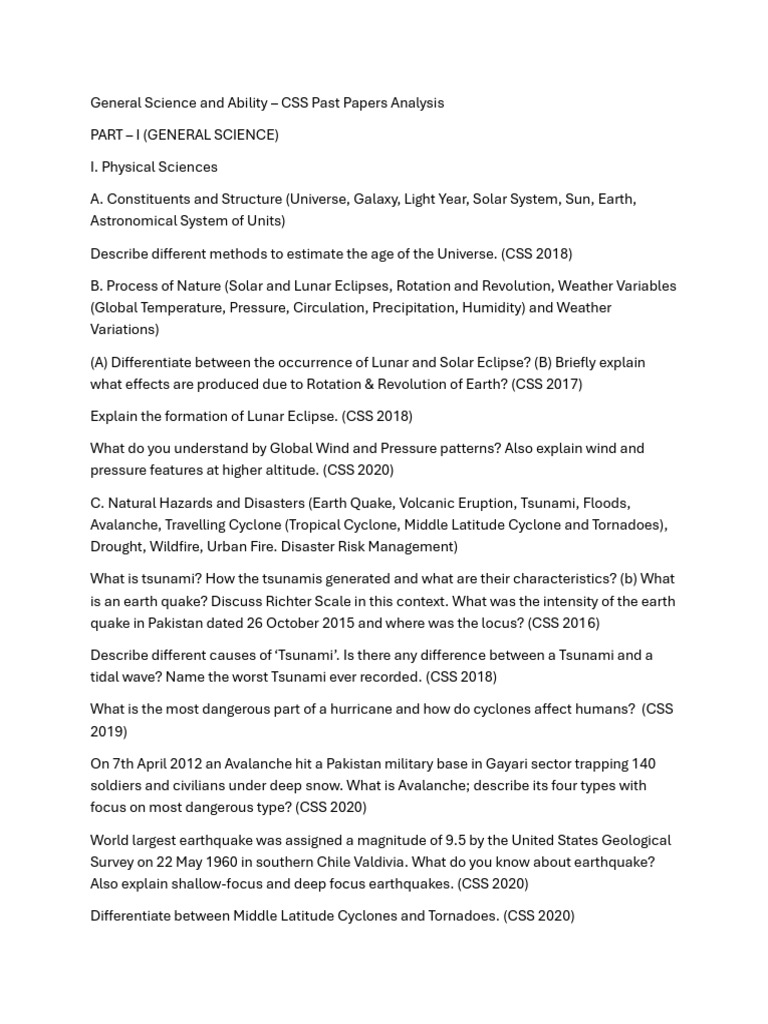 General Science and Ability Past Papers Topic Wise | PDF | Natural ...