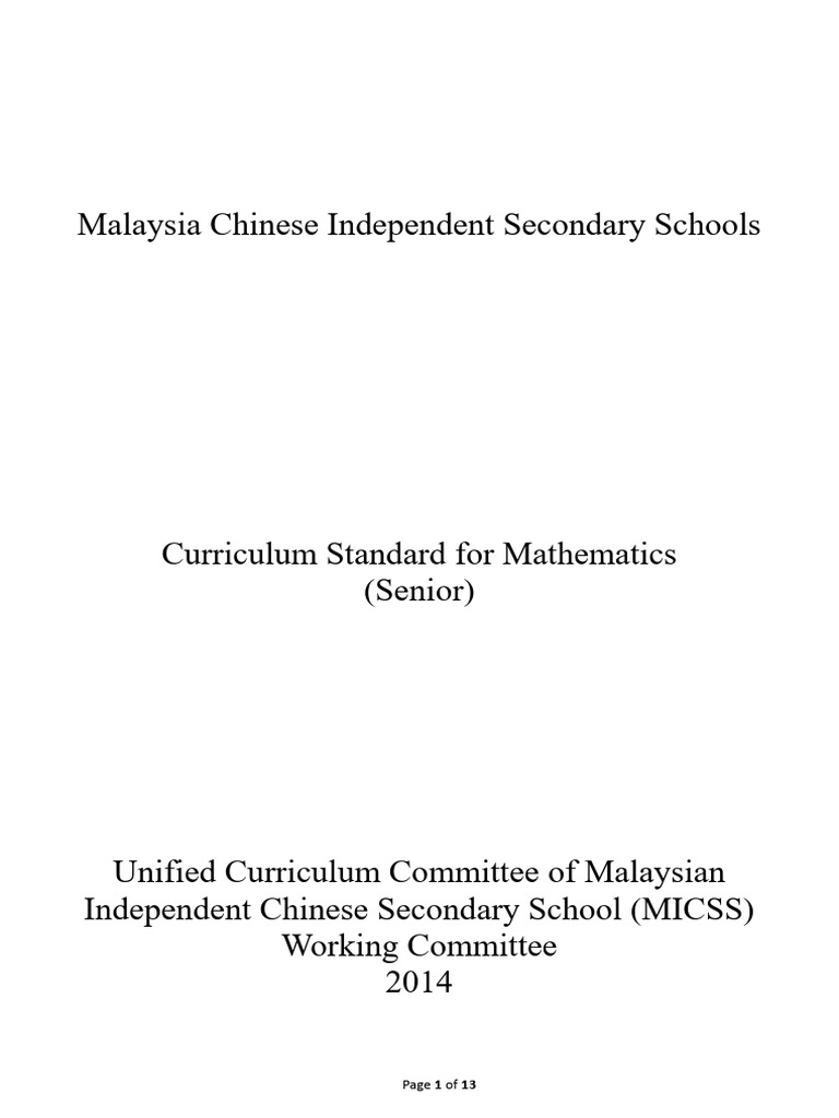 Curriculum Standard For Mathematics (Senior) (2014) | PDF ...