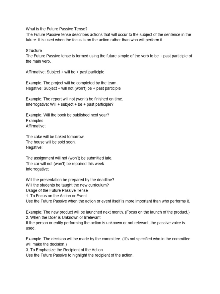 Understanding Future Passive Tense | PDF | Verb | Grammatical Tense