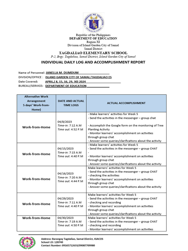 APRIL 2024 Daily Accomplishment Attachment DTR | PDF