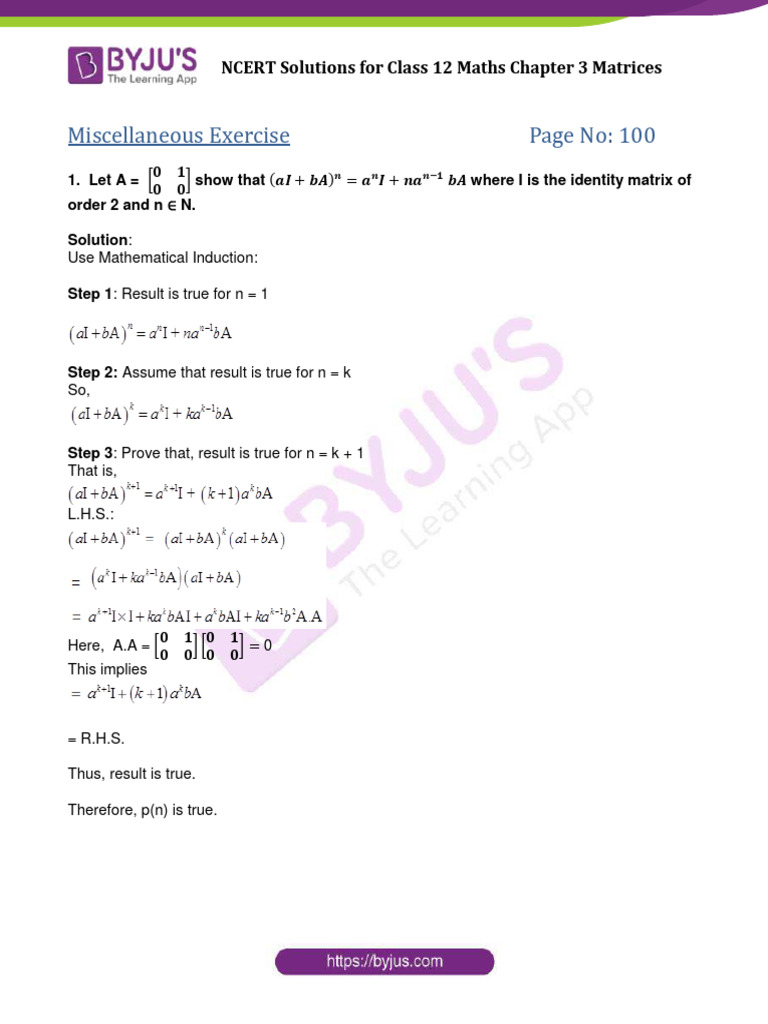 NCERT Solutions For Class 12 Maths Chapter 3 Matrices Miscellaneous Exercise | PDF | Matrix ...