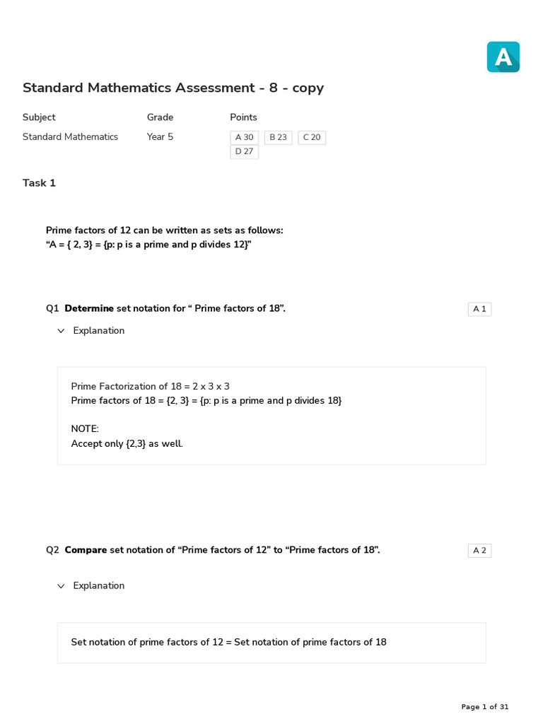 Standard Mathematics Assessment - 8 - Copy 4VWYW2 With Markscheme | PDF ...