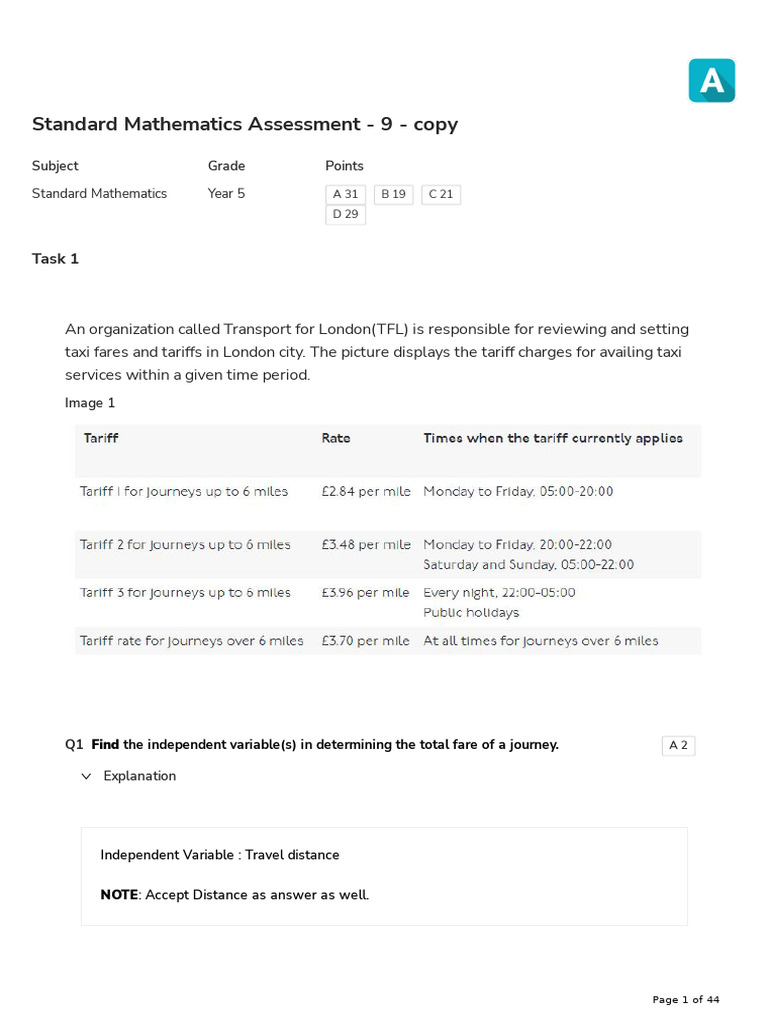Standard Mathematics Assessment - 9 - Copy 7JKFDF With Markscheme | PDF ...