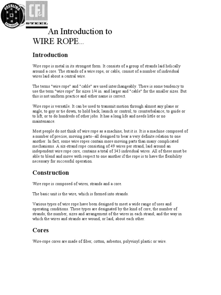 An Introduction To Wire Rope | PDF | Rope | Wire