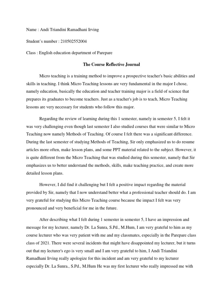 The Course Reflective Journal | PDF | Lesson Plan | Teachers