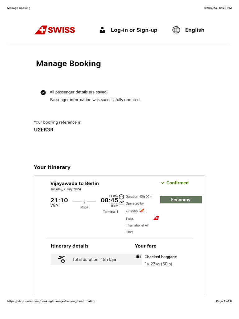 Manage Swiss Booking | PDF | Transport | Airliner