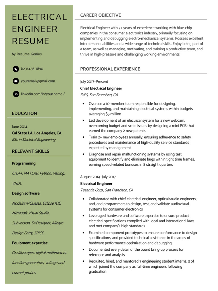 Electrical Engineer Resume Example | PDF | Electrical Engineering ...