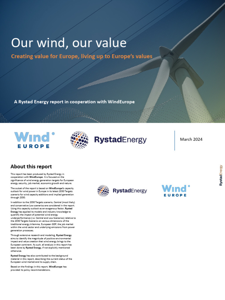 WindEurope Our Wind Our Value | PDF | Electricity Generation ...