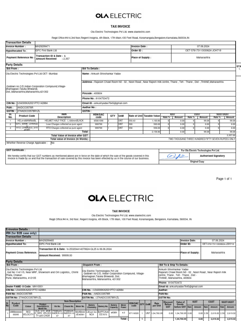 OET 576173113030624 JOH719 - Registration - Invoice Merged | PDF | Invoice | Government Finances