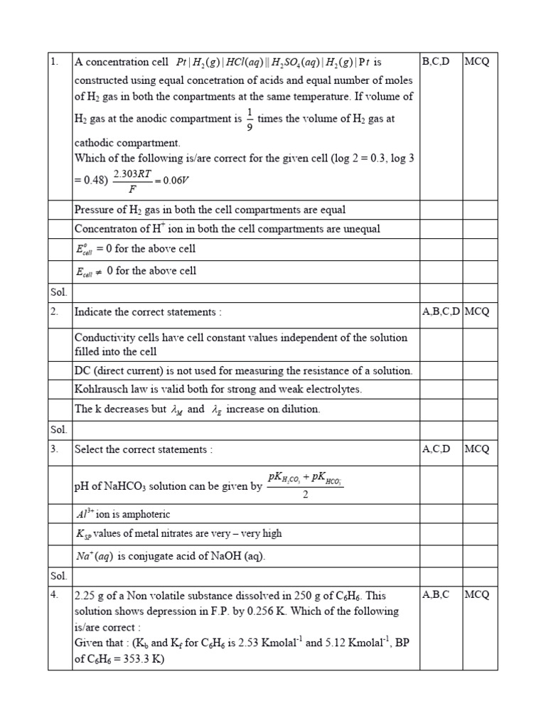 Jee Advanced Test-Chemistry | PDF | Acid Dissociation Constant | Gases