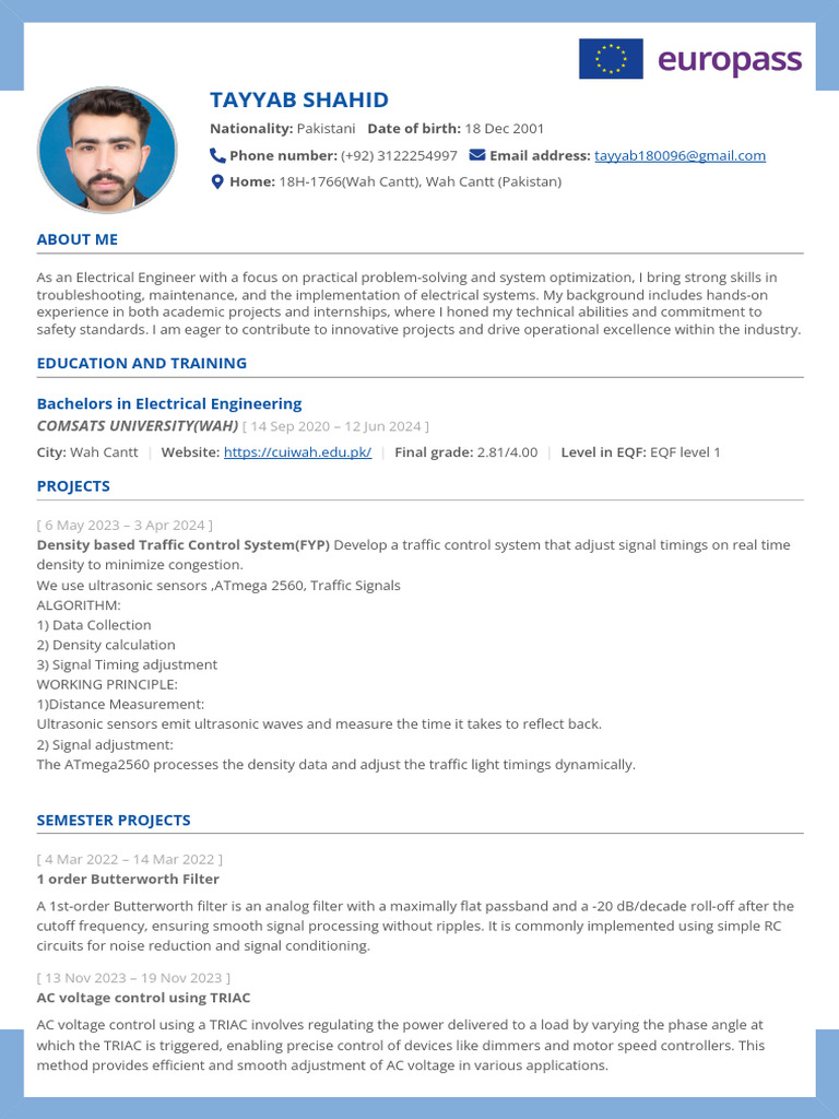 Tayyab CV | PDF | Telecommunications Engineering | Electronics