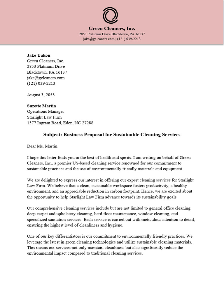 Business Proposal Letter For Cleaning Services | PDF | Sustainability ...