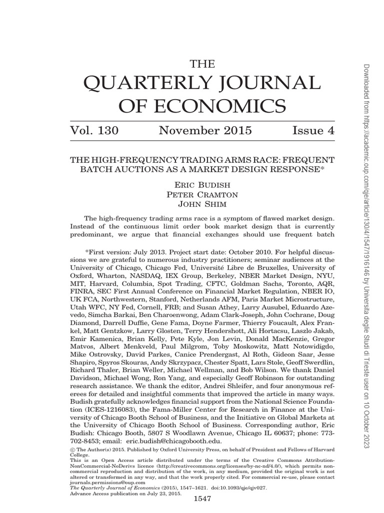Budish | PDF | Order (Exchange) | High Frequency Trading