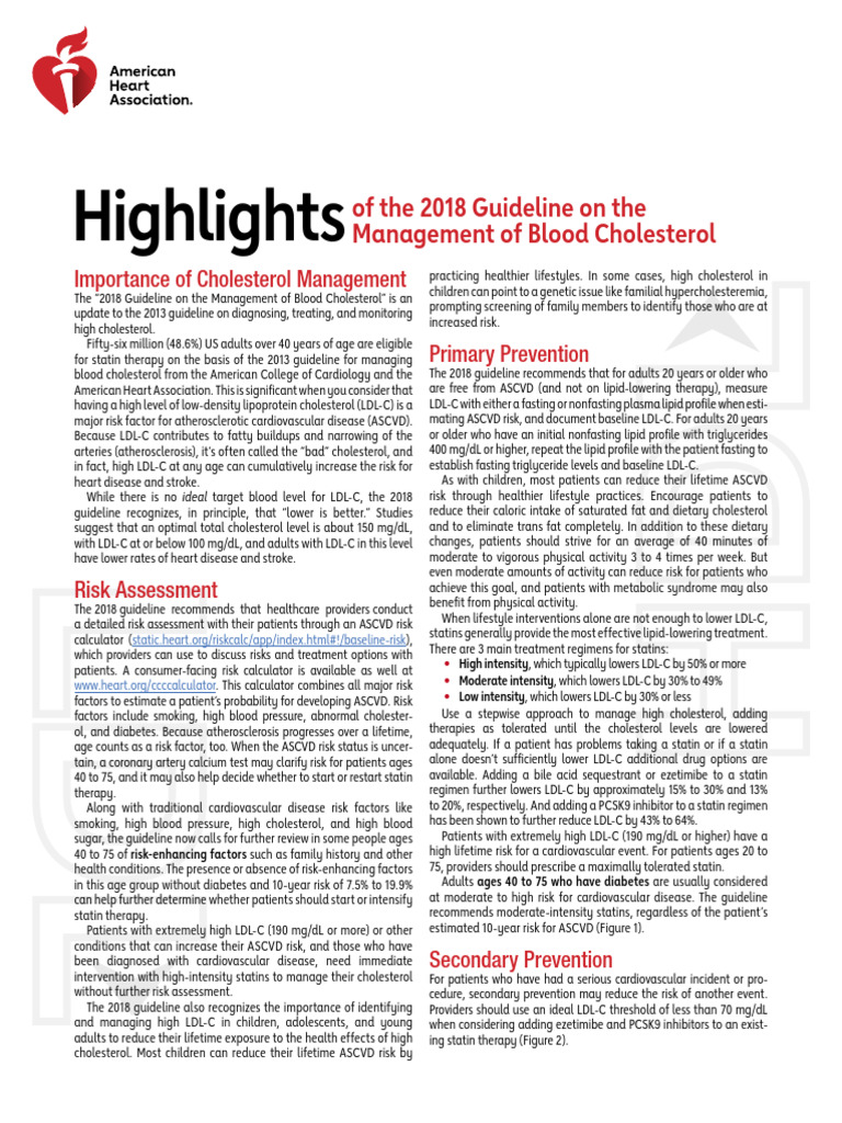 Highlights of The 2018 Guideline On The Management of Blood Cholesterol ...