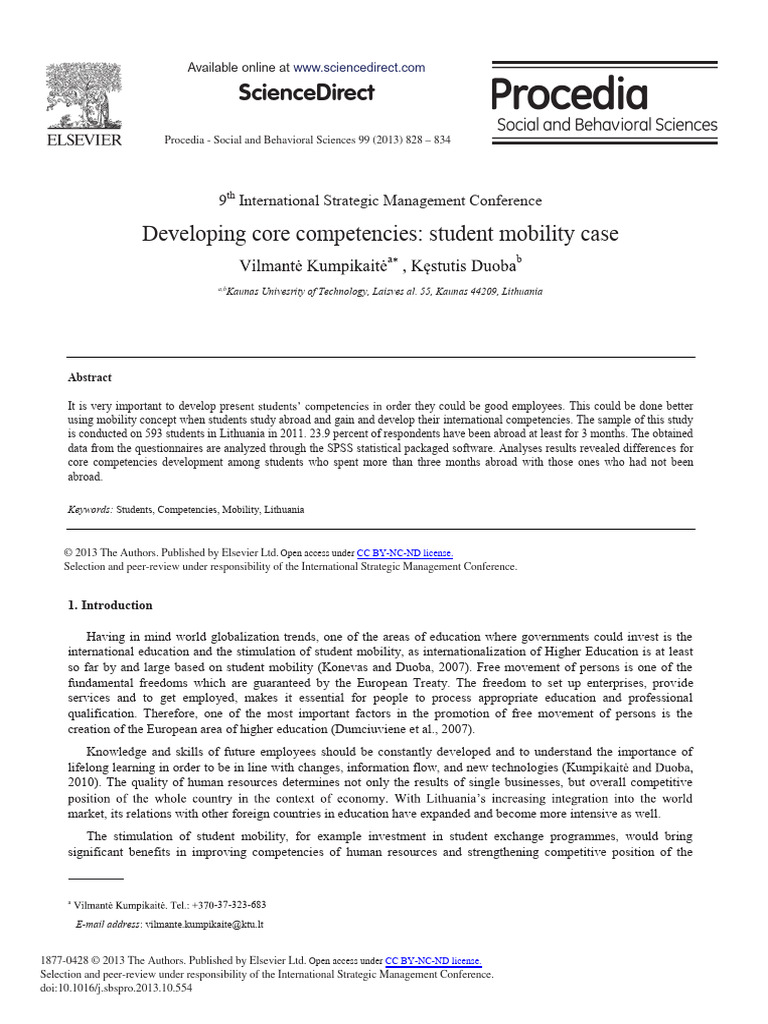 Developing Core Competencies Student Mobility Case | PDF | Learning ...