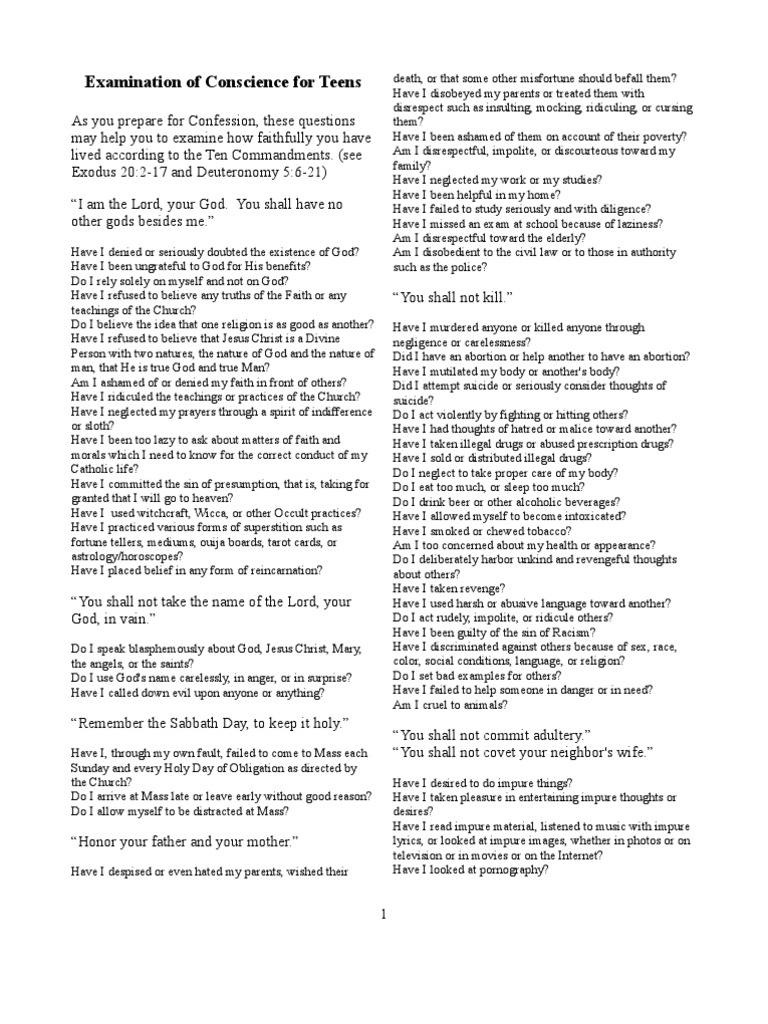 Examination of Conscience For Teens | PDF | Seven Deadly Sins ...