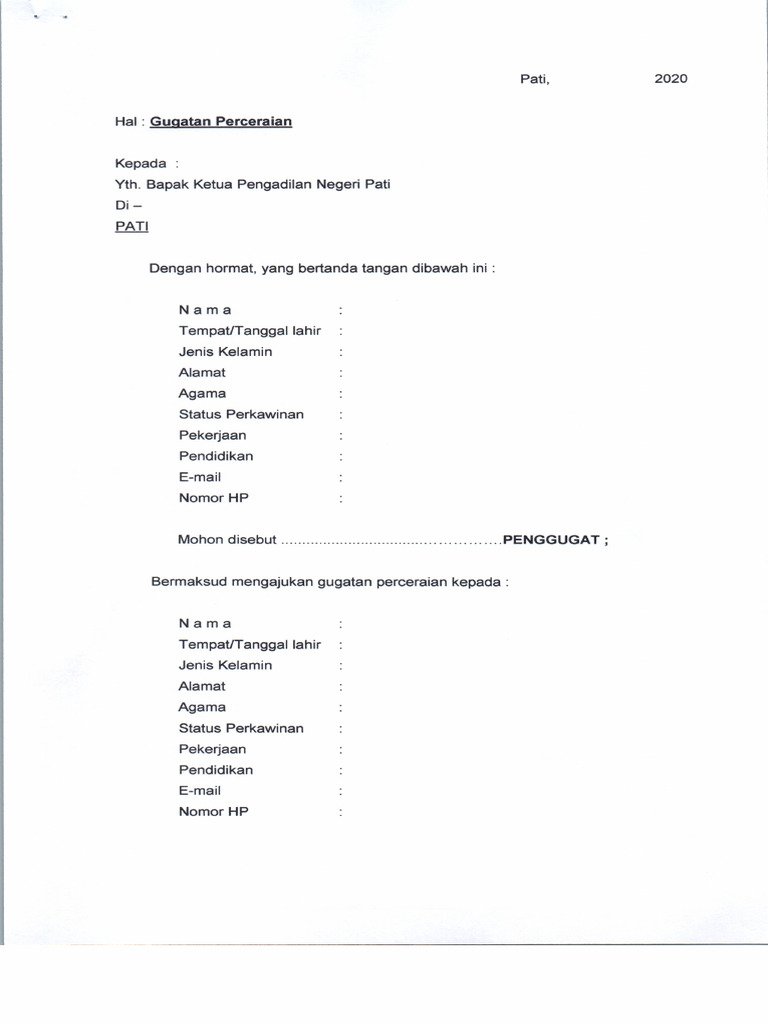 Form Gugatan Cerai | PDF