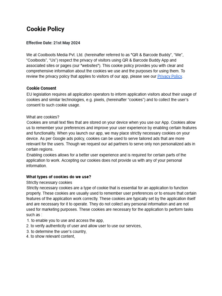 Cookie Policy International QR & Barcode Buddy | PDF | Http Cookie | Mobile App