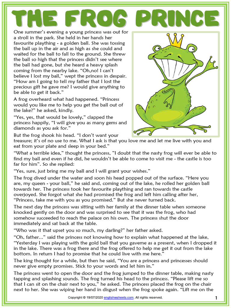 The Frog Prince Esl Printable Fairy Tale Reading Text For Kids | PDF ...