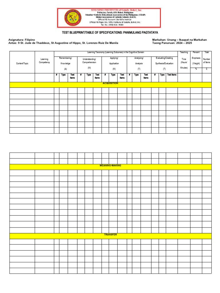 TOS Filipino 9 DIAGNOSTIC TEST | PDF | Learning | Knowledge
