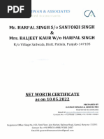 Networth Certificate Format On CA Letterhead | PDF