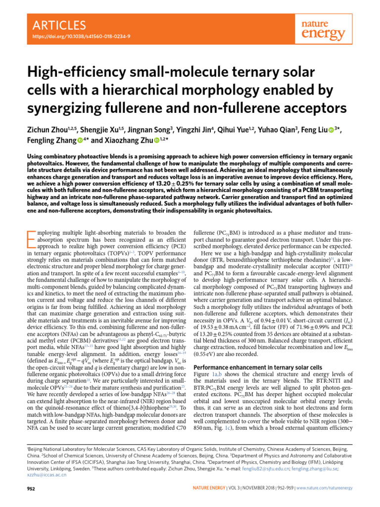 High-Efficiency Small-Molecule Ternary Solar Cells With A Hierarchical Morphology Enabled by ...