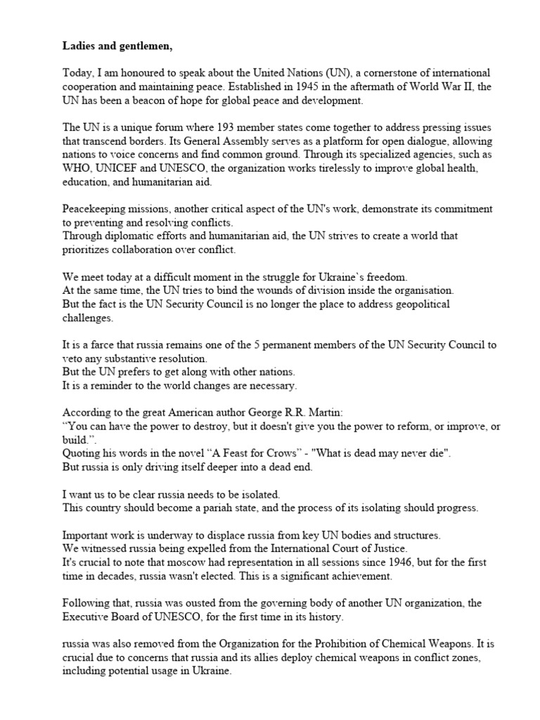 UN Speech | PDF | United Nations | International Relations