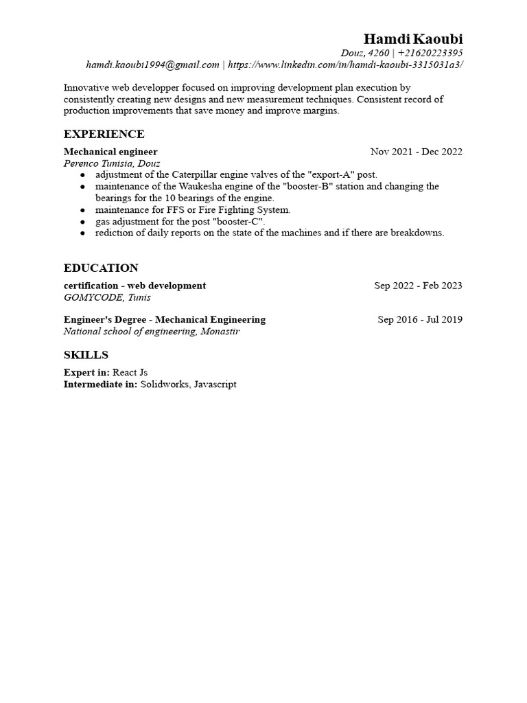 Hamdi Kaoubi: Experience | PDF