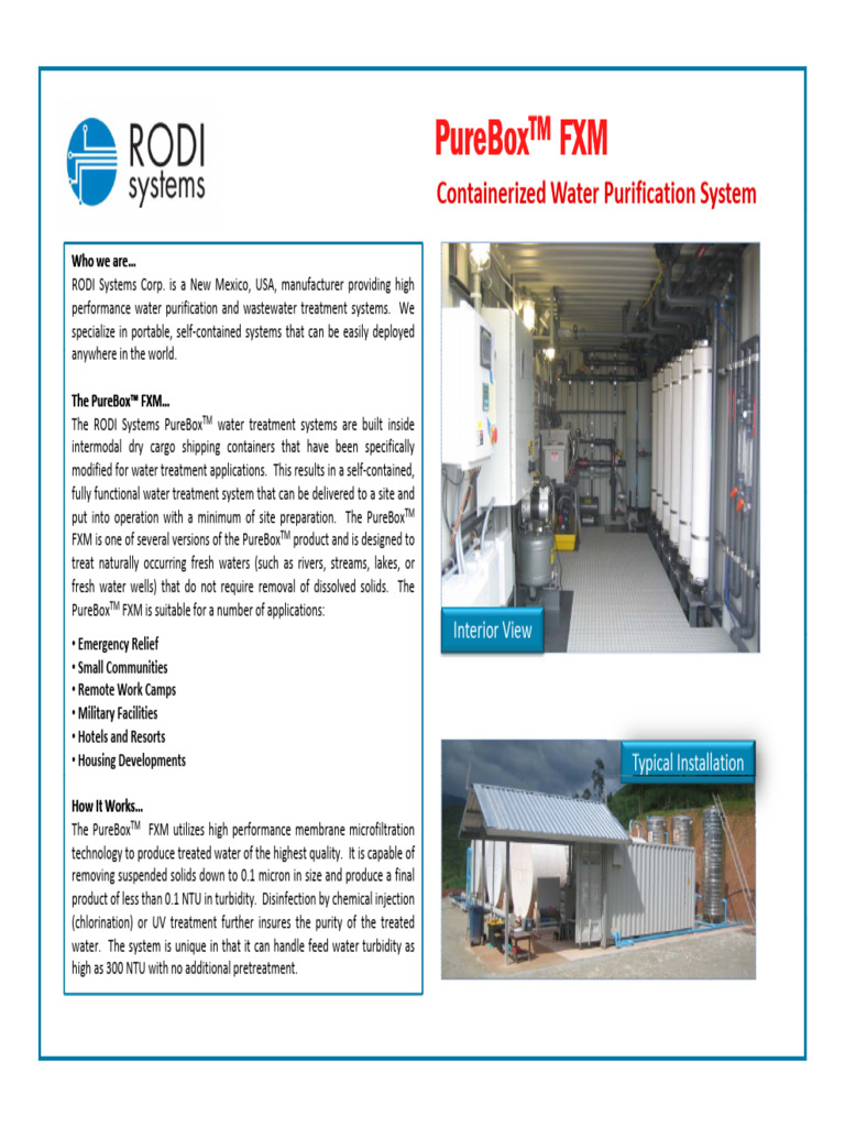 Purebox FXM Info Sheet | PDF | Water Purification | Water Treatment