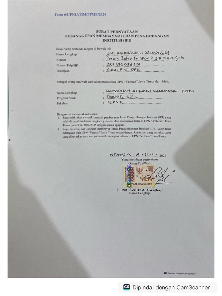 Surat Pernyataan Kesediaan Membayar IPI | PDF