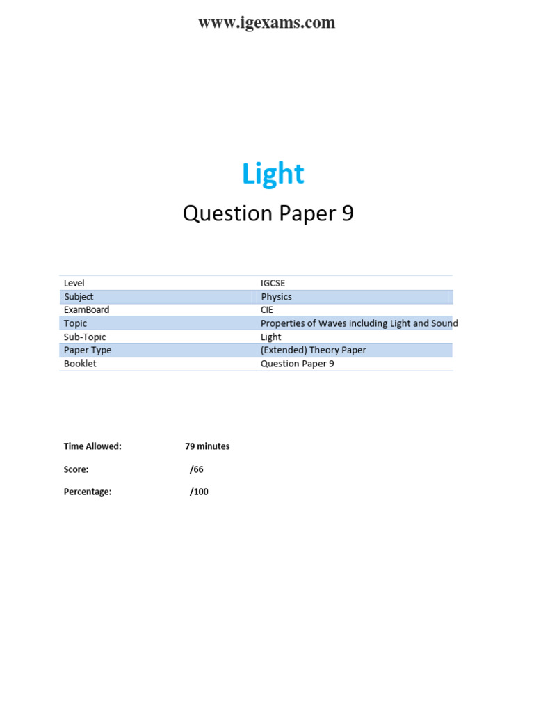IGCSE Physics: Light & Waves | PDF | Refraction | Light