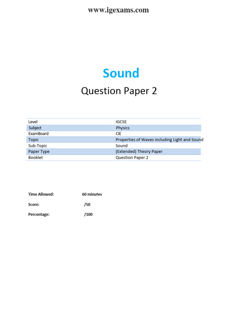 34.2 Sound Cie Igcse Physics Ext Theory QP Combined | PDF | Refraction ...