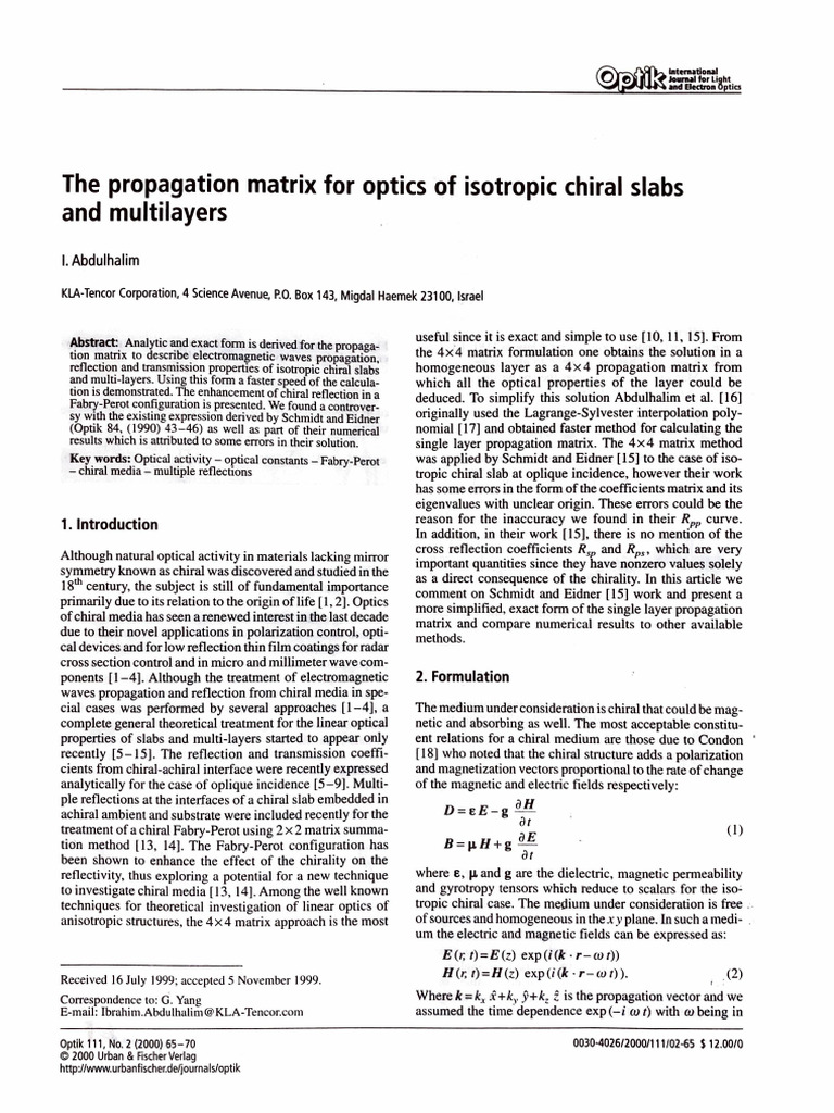 4x4 Isotropic Chiral Slab Optik | PDF | Polarization (Waves) | Reflection (Physics)