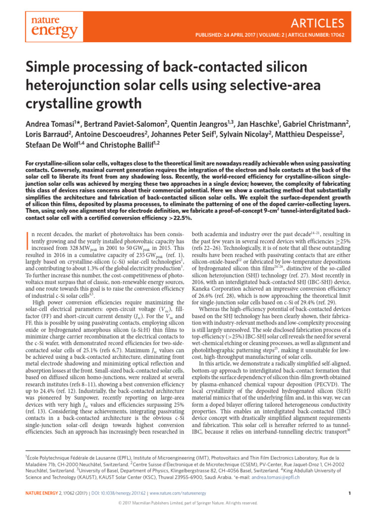 Simple Processing of Back-Contacted Silicon Heterojunction Solar Cells ...