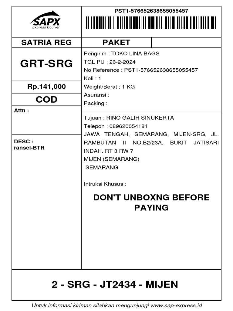 Orderan Sapx 26 Feb 2024 | PDF