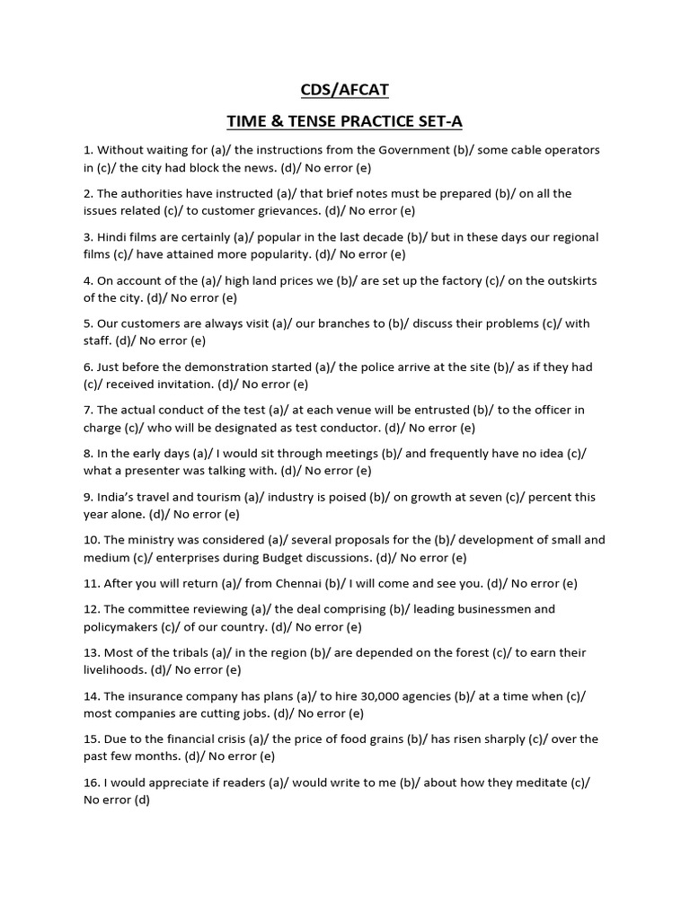 Cds/Afcat Time & Tense Practice Set-A | PDF | Economies