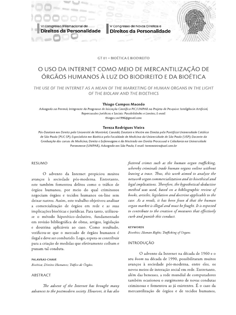 TEXTO 06 - O Uso Da Internet para Vendas de Órgãos Humanos | PDF