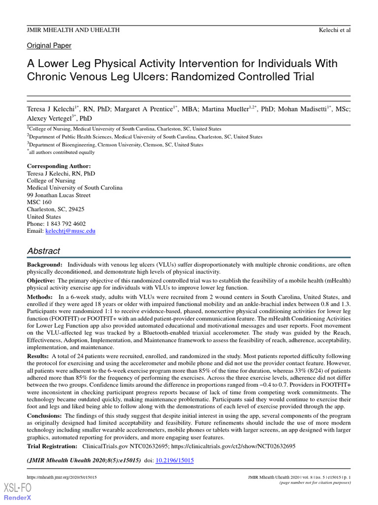 A Lower Leg Physical Activity Intervention For Individuals With Chronic ...