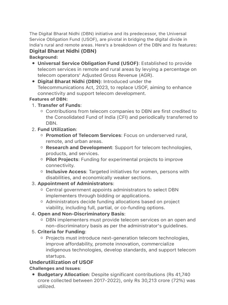 The Digital Bharat Nidhi (DBN) Initiative and Its Predecessor, The ...