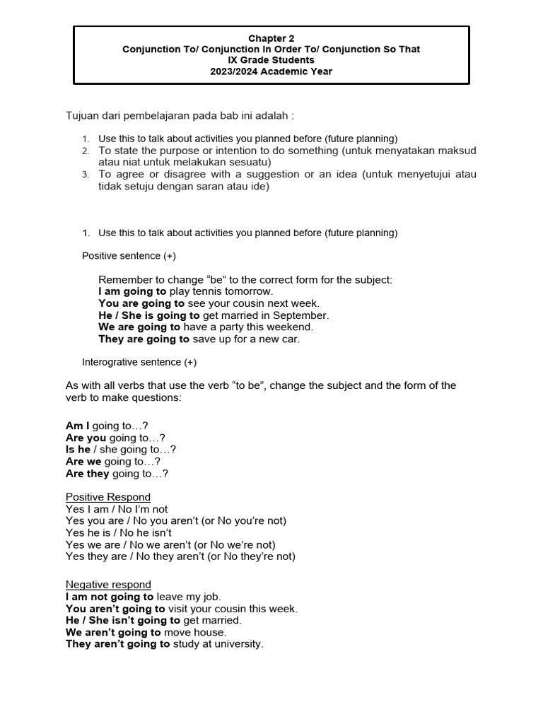 Conjunction To, in Order To, So That Kelas 9 | PDF | Language Arts ...