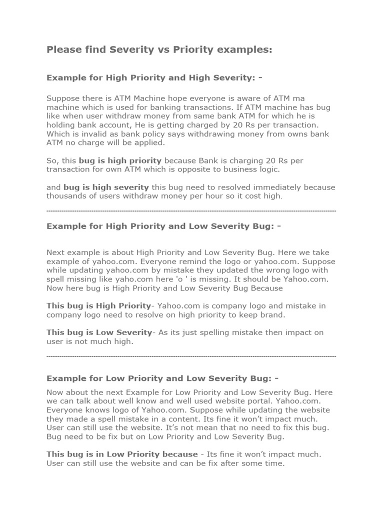 Severity Vs Priority | PDF | Automated Teller Machine | Banks