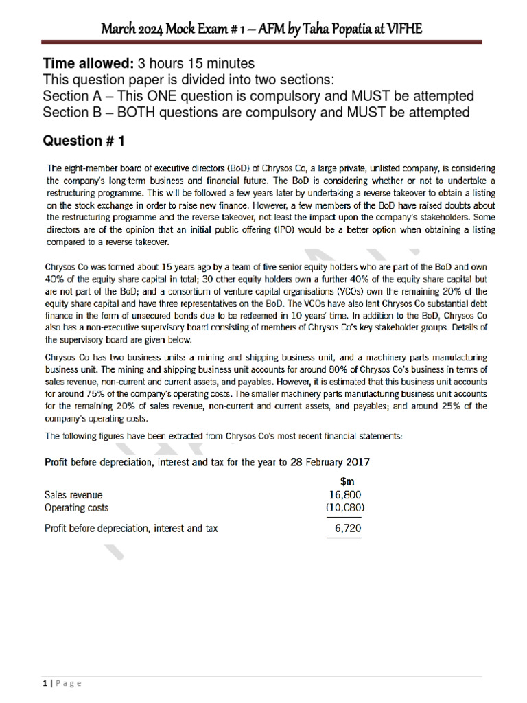Mock Exam March 2024 - Question Paper | PDF | Swap (Finance) | Currency ...