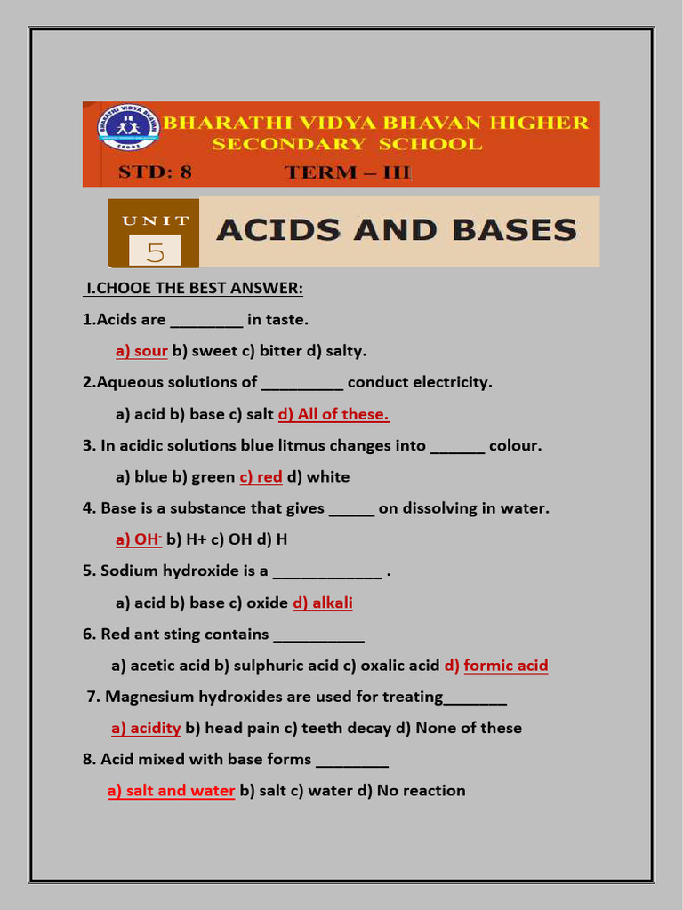 2022-8TH STD Term-Iii Acids and Bases Q&a PDF | PDF | Acid | Hydroxide